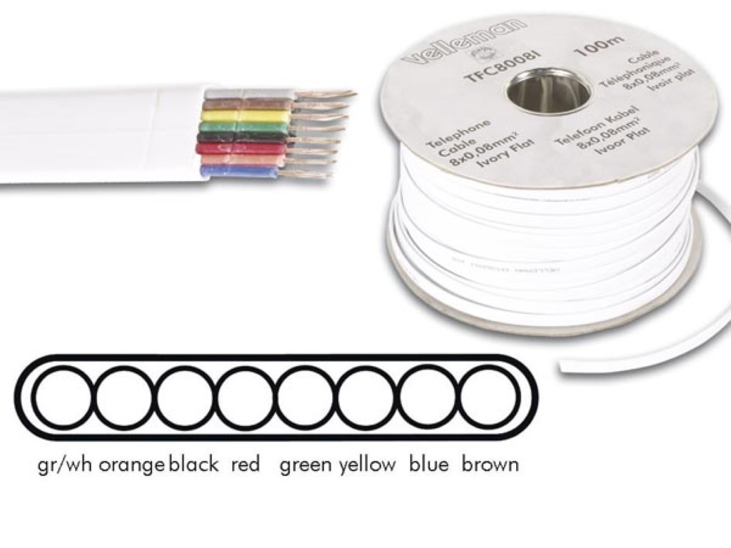 Velleman TFC8008I: TELEPHONE CABLE 8 x 0.08mm WHITE FLAT – Velleman ...