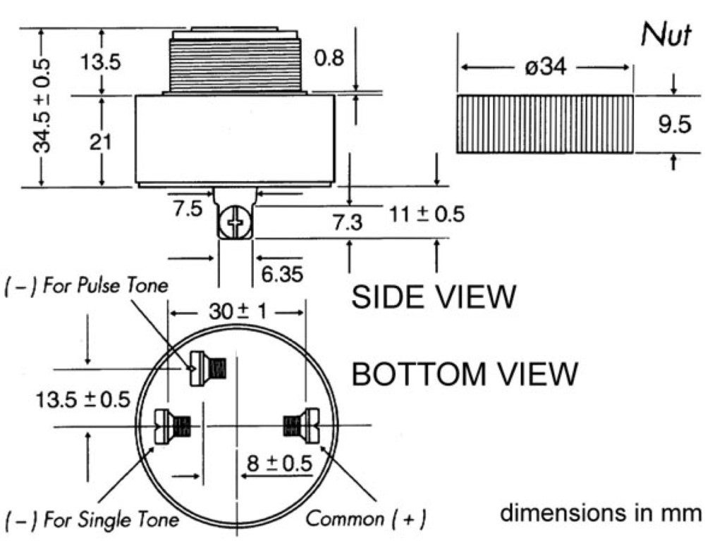 SV7: PANEL-MOUNTING BUZZER 4-16Vdc / 12mA SCREW TYPE – Velleman ...