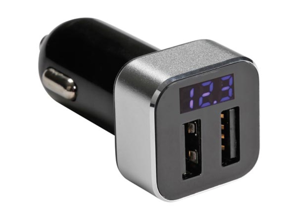 Velleman CARSUSB20: DUAL USB CAR CHARGER WITH DISPLAY (5 VDC - 2.1 A ...