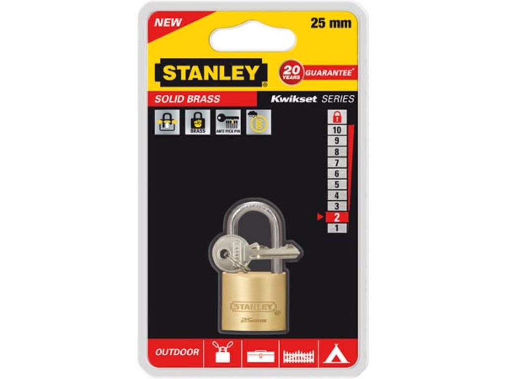 Stanley S742-041: STANLEY - PADLOCK - SOLID BRASS - LONG SHACKLE - 25 ...