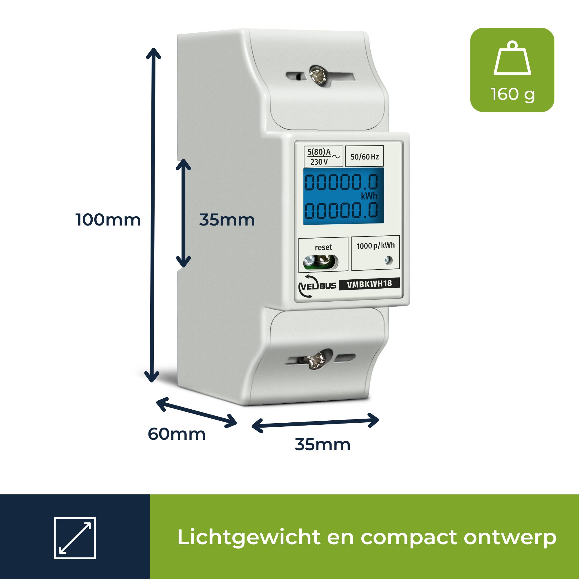 Velleman EMDIN02: Energiemeter din 1 fase, stroommeter, kWh meter voor ...