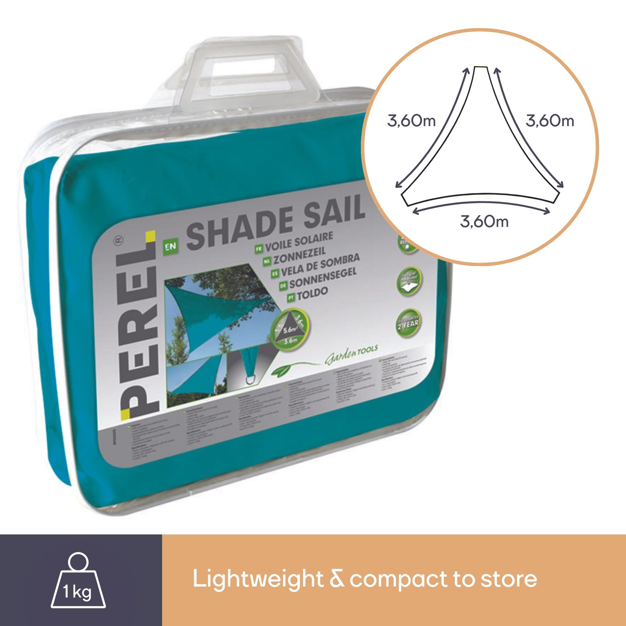 Perel GSS3360BL: Shade sail, water repellent, 3.6 x 3.6 x 3.6 m, 160 g ...