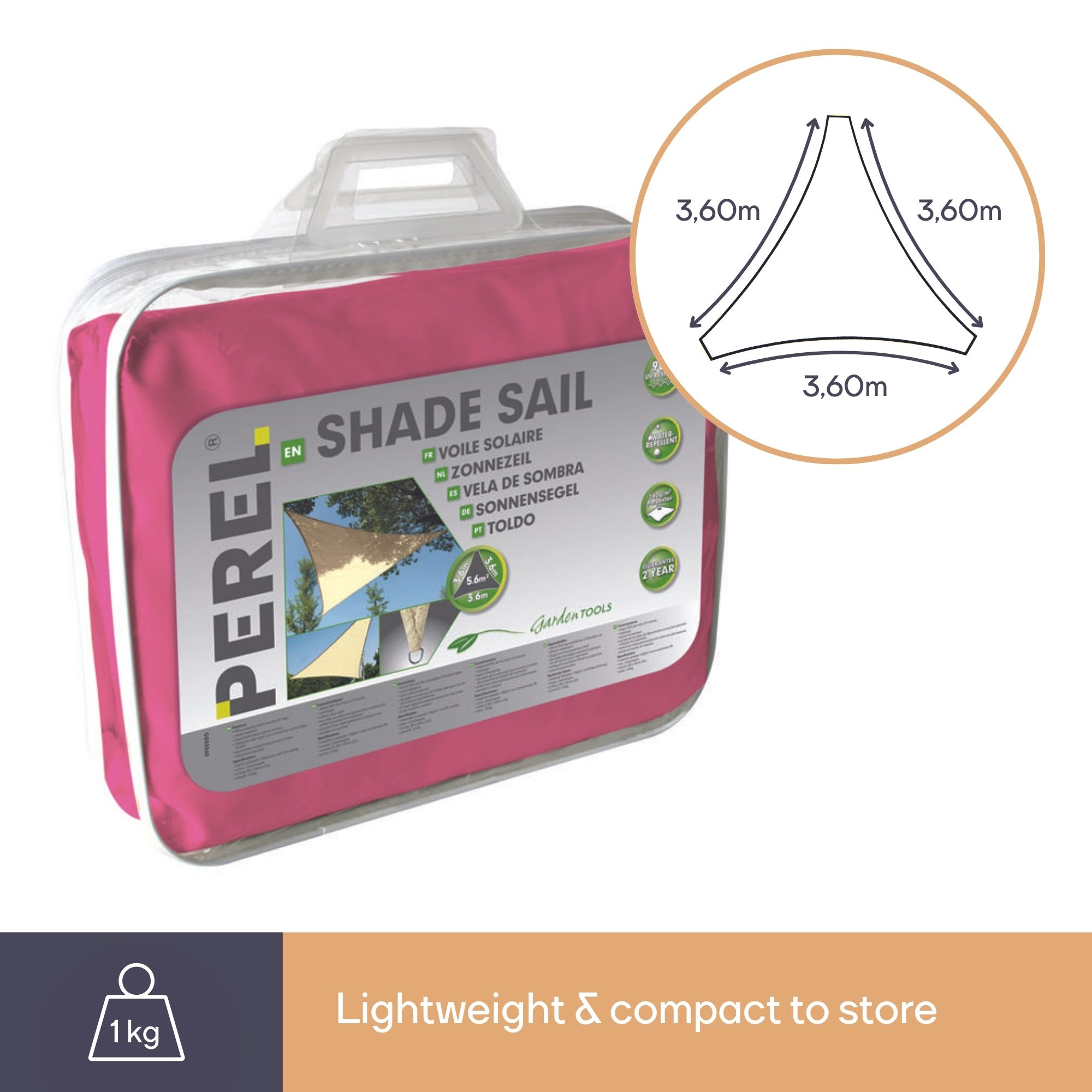 Perel GSS3360FU: Shade sail, water repellent, 3.6 x 3.6 x 3.6 m, 160 g ...