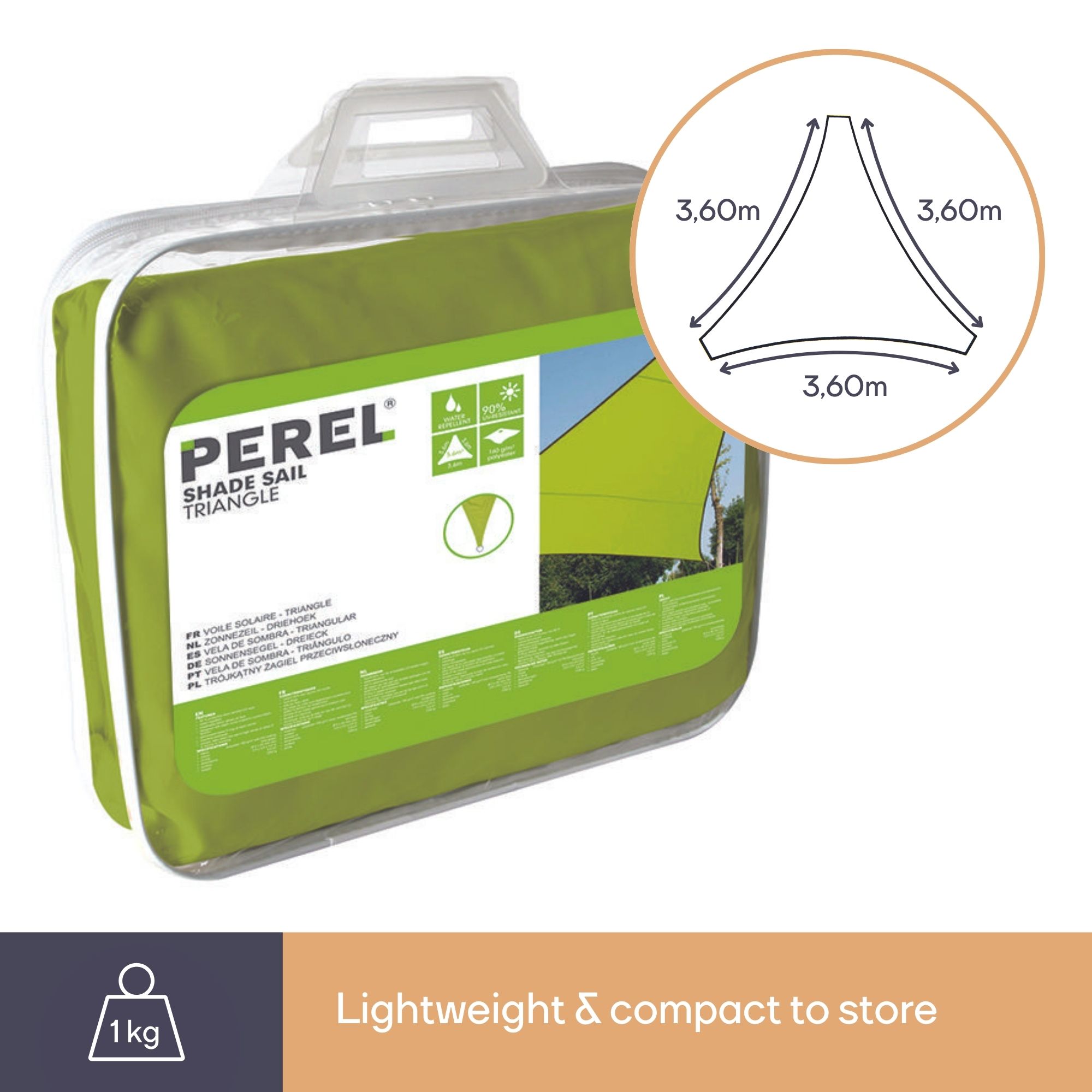 Perel GSS3360LG: Shade sail, water repellent, 3.6 x 3.6 x 3.6 m, 160 g ...
