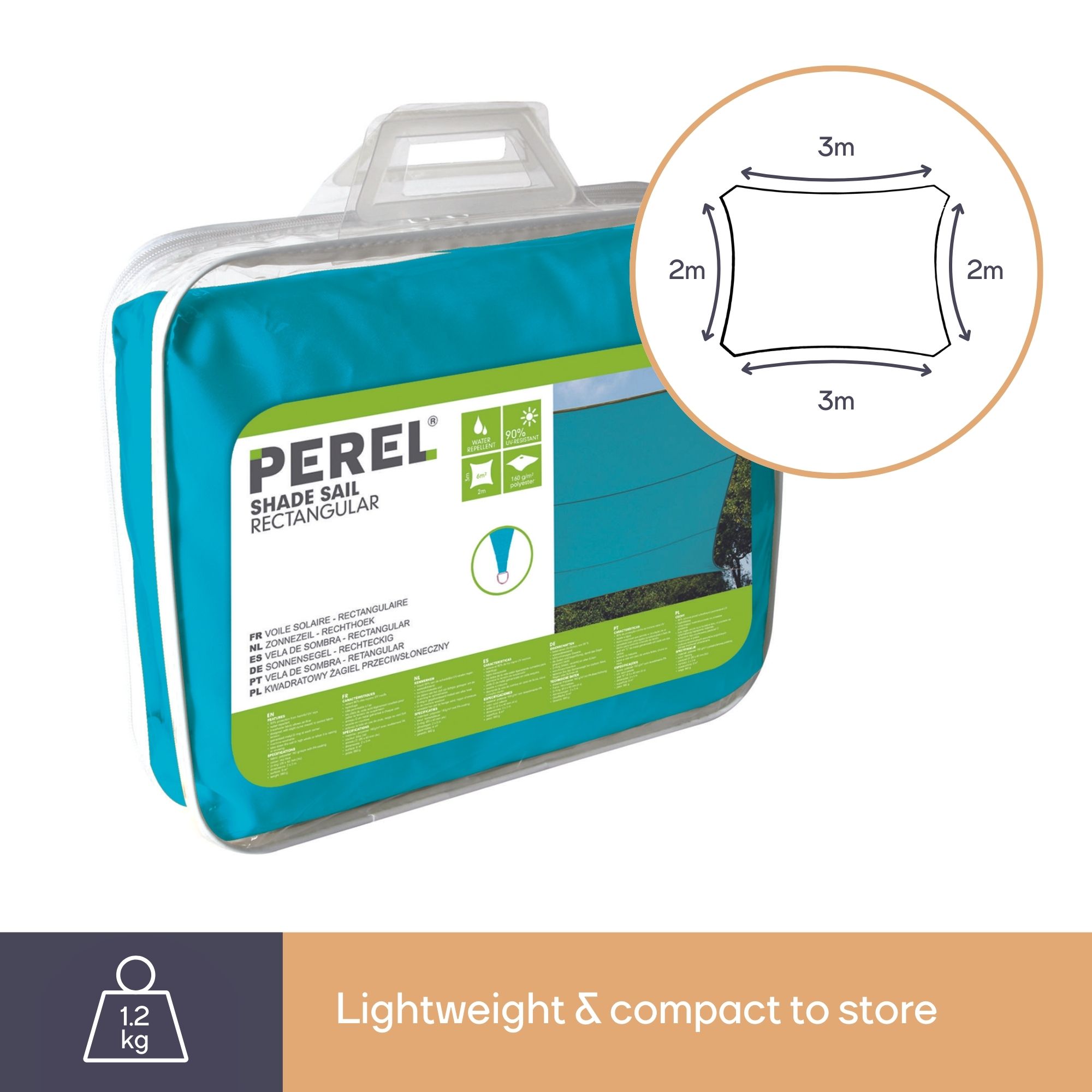Perel GSS4320BL: Shade sail, water repellent, 2 x 3 m, 160 g/m² ...
